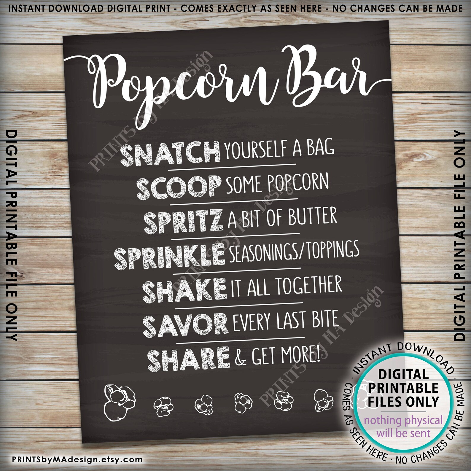 Popcorn Bar Sign, Popcorn Toppings, Make Your Own Snack Directions ...