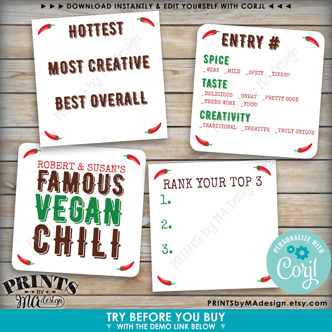 Editable Chili Labels Chili Cook-off Voting Ballots - Etsy