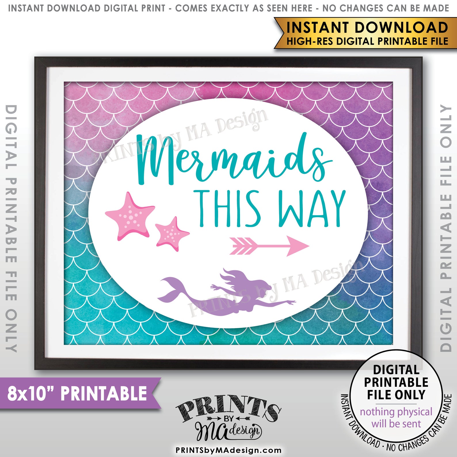 Mermaids This Way Sign Arrow Right to Mermaid Party Mermaid | Etsy