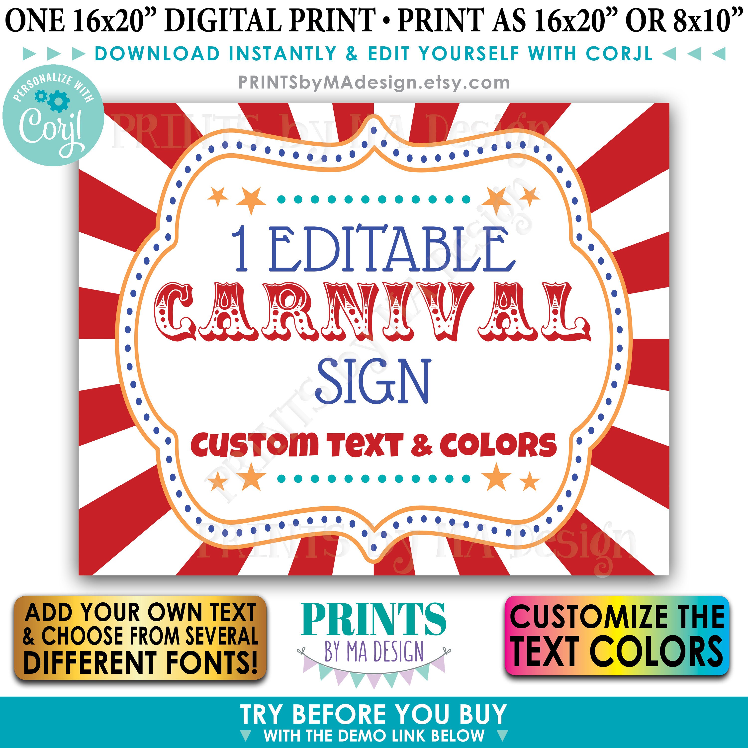 Editable Carnival Sign, Circus Theme Birthday Party Decoration, Create ...