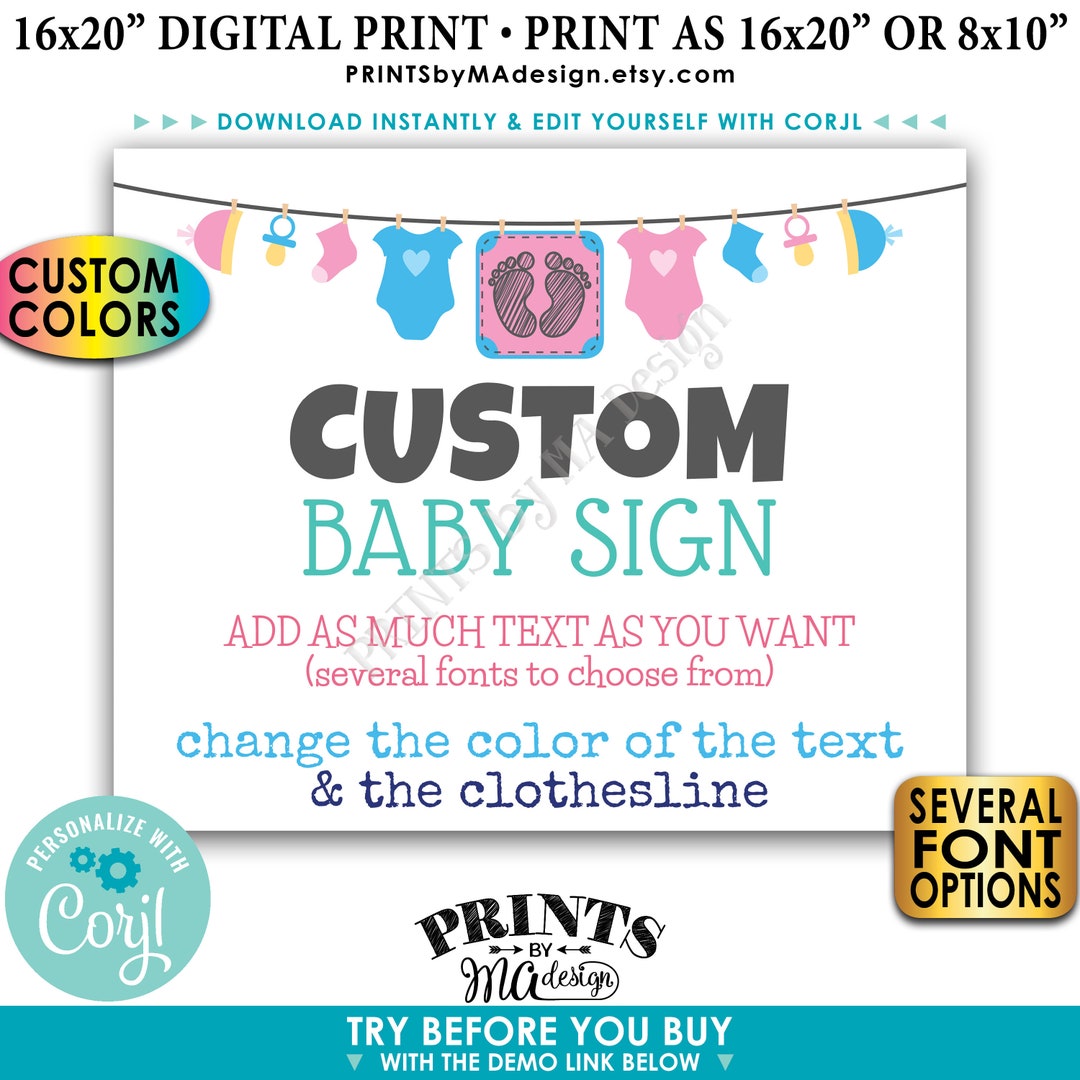 Custom Baby Sign, Baby Shower, Baby Clothesline, Choose Your Text, One ...