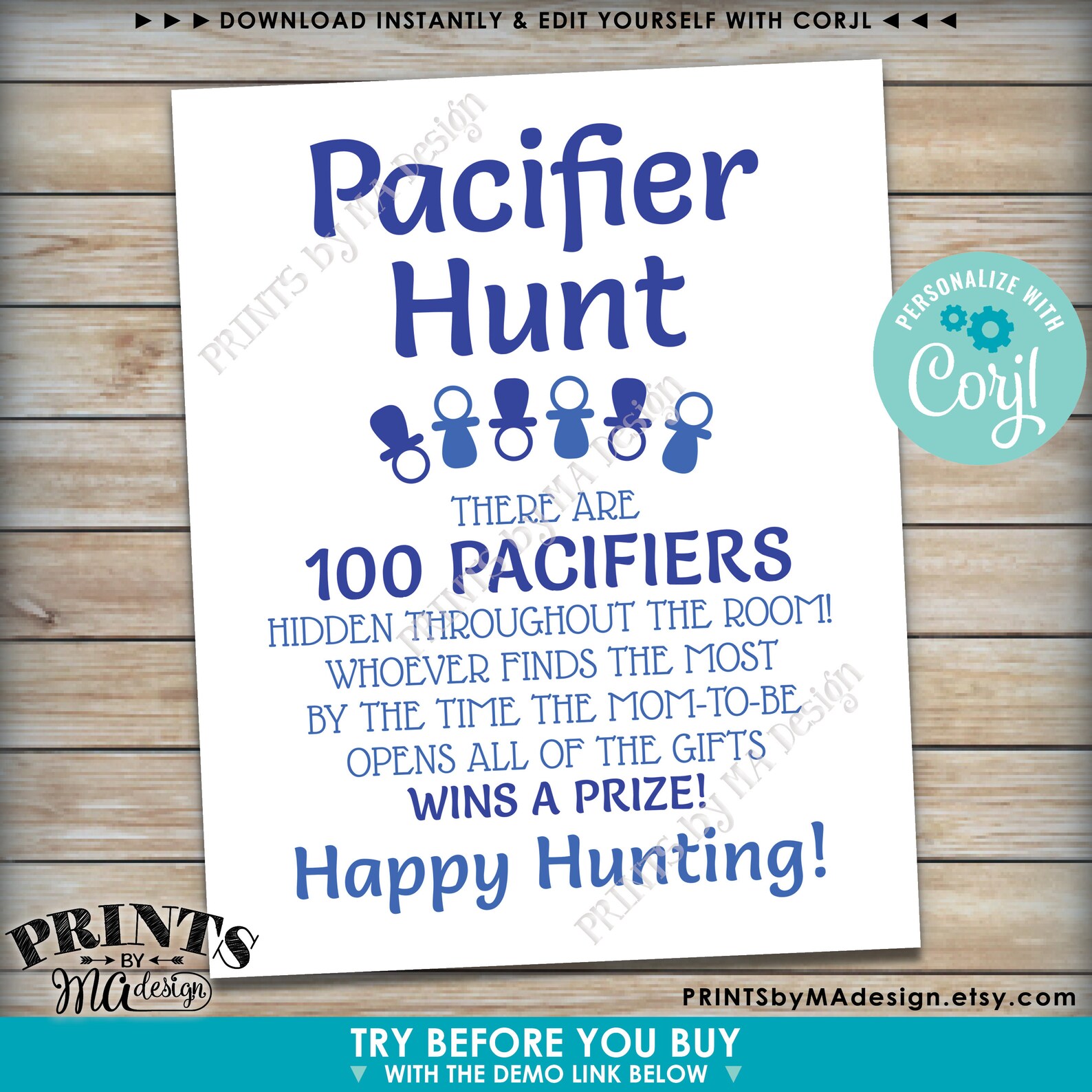 Baby Shower Pacifier Hunt Game Sign Pacifier Scavenger Hunt | Etsy