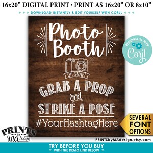 Photobooth Sign, Share on Social Media, PRINTABLE 8x10/16x20” Rustic ...