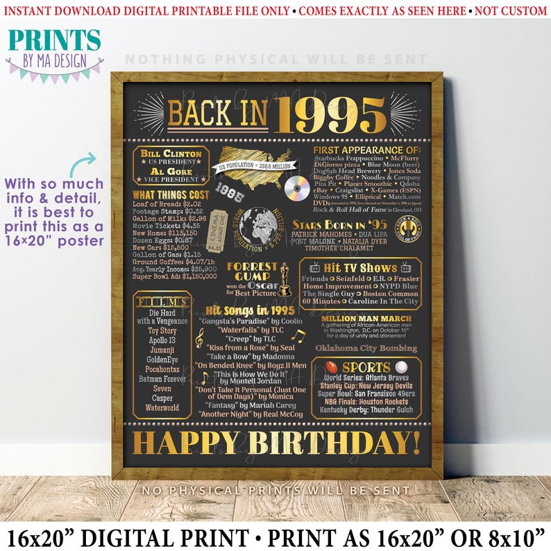 Back in 1995 Birthday Poster Board, Flashback to 1995 Birthday ...