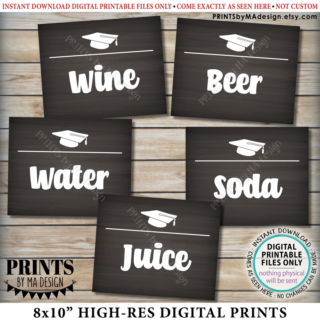 Beverage Station Signs, Graduation Party Drink Signs, Soda Juice Water ...