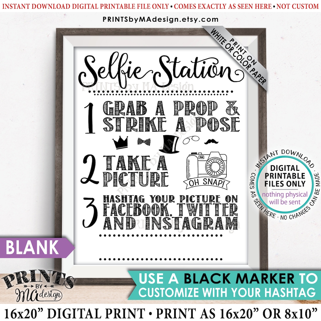 Selfie Station Sign, Share Pics on Social Media, Take a Selfie Hashtag ...