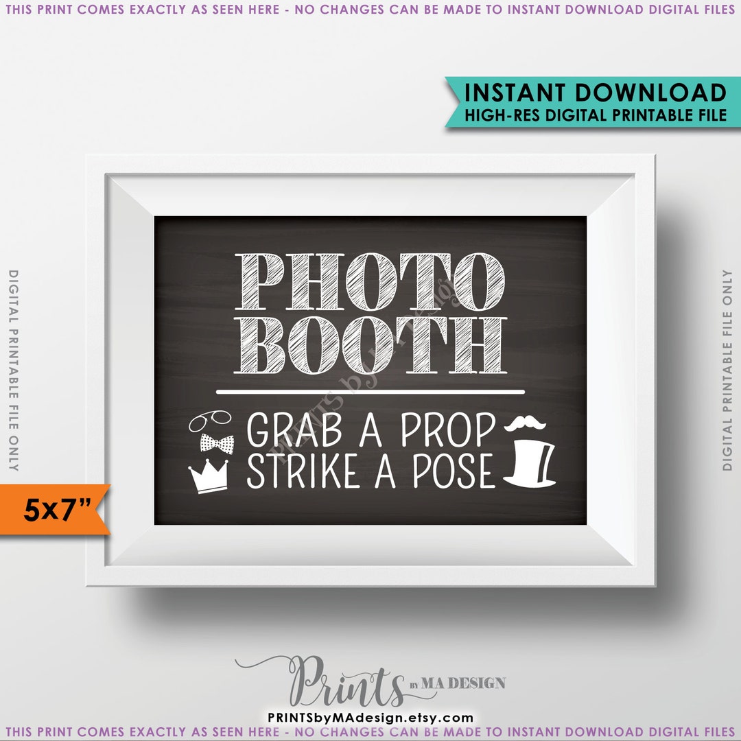 Photobooth Sign, Grab a Prop & Strike a Pose, Photo Booth Chalkboard ...