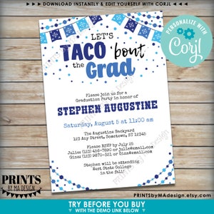 Editable Taco Graduation Party Invitation, Let's Taco 'bout the Grad ...