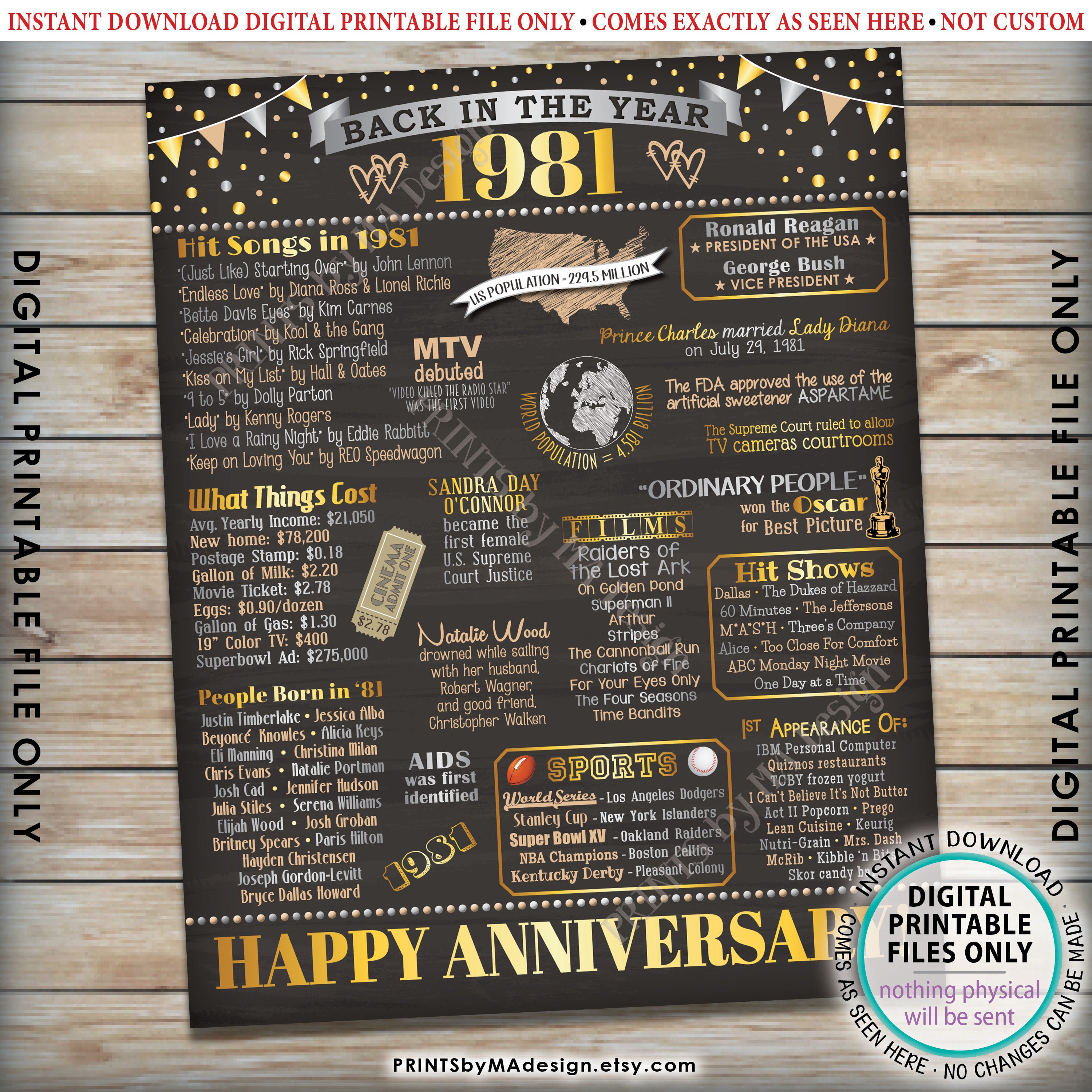 Back in the Year 1981 Anniversary Sign, Flashback to 1981 Anniversary Decor, Anniversary Gift ...