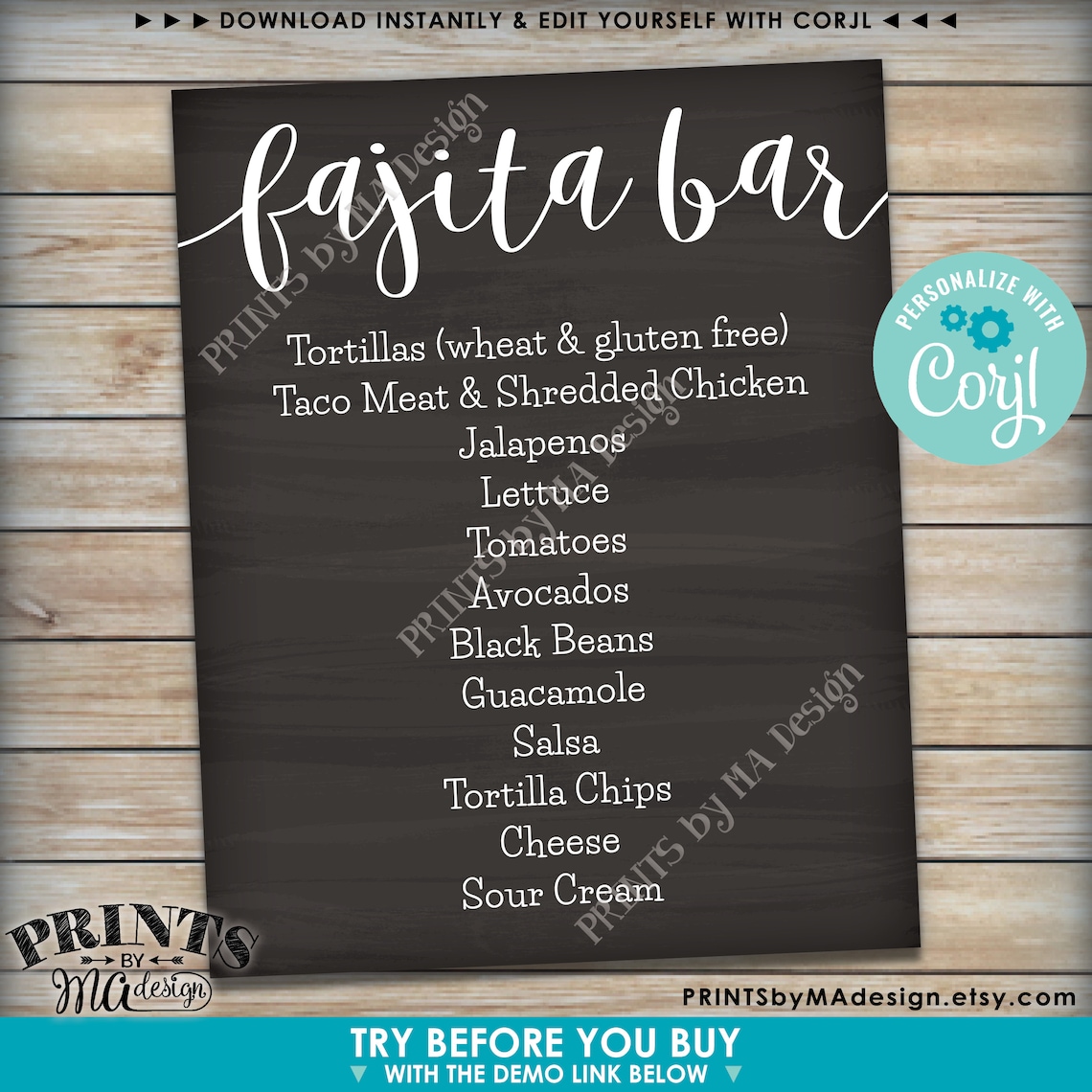 Fajita Bar Menu Sign, Fiesta Party Menu, Custom PRINTABLE 8x10/16x20 ...