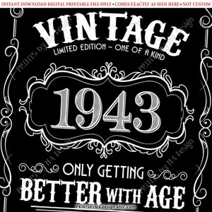 1943 Birthday Sign, Vintage Better With Age Poster, Whiskey Theme ...