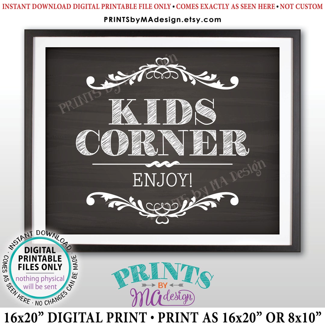 Kids Corner Sign, Enjoy the Kids Activities Kids Table Wedding Sign ...