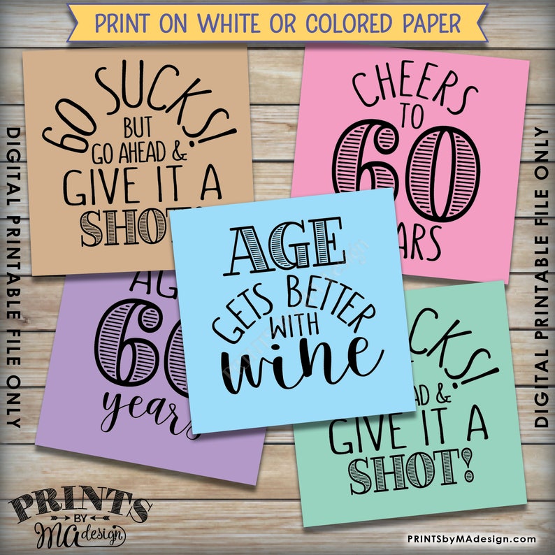 60th Birthday Party Signs, Alcohol Themed 60th B-day, Aged to ...