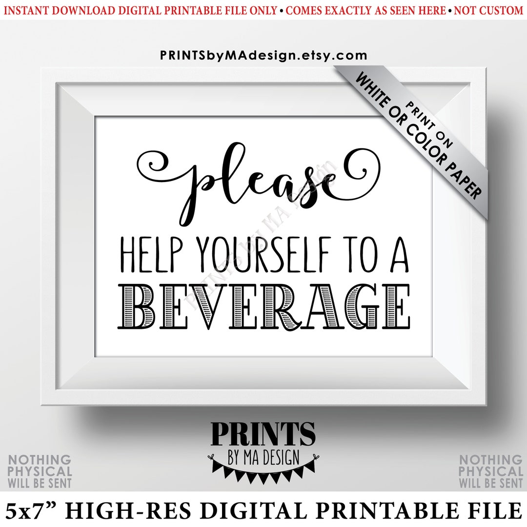 Beverage Station Sign, Please Help Yourself to a Beverage, PRINTABLE ...