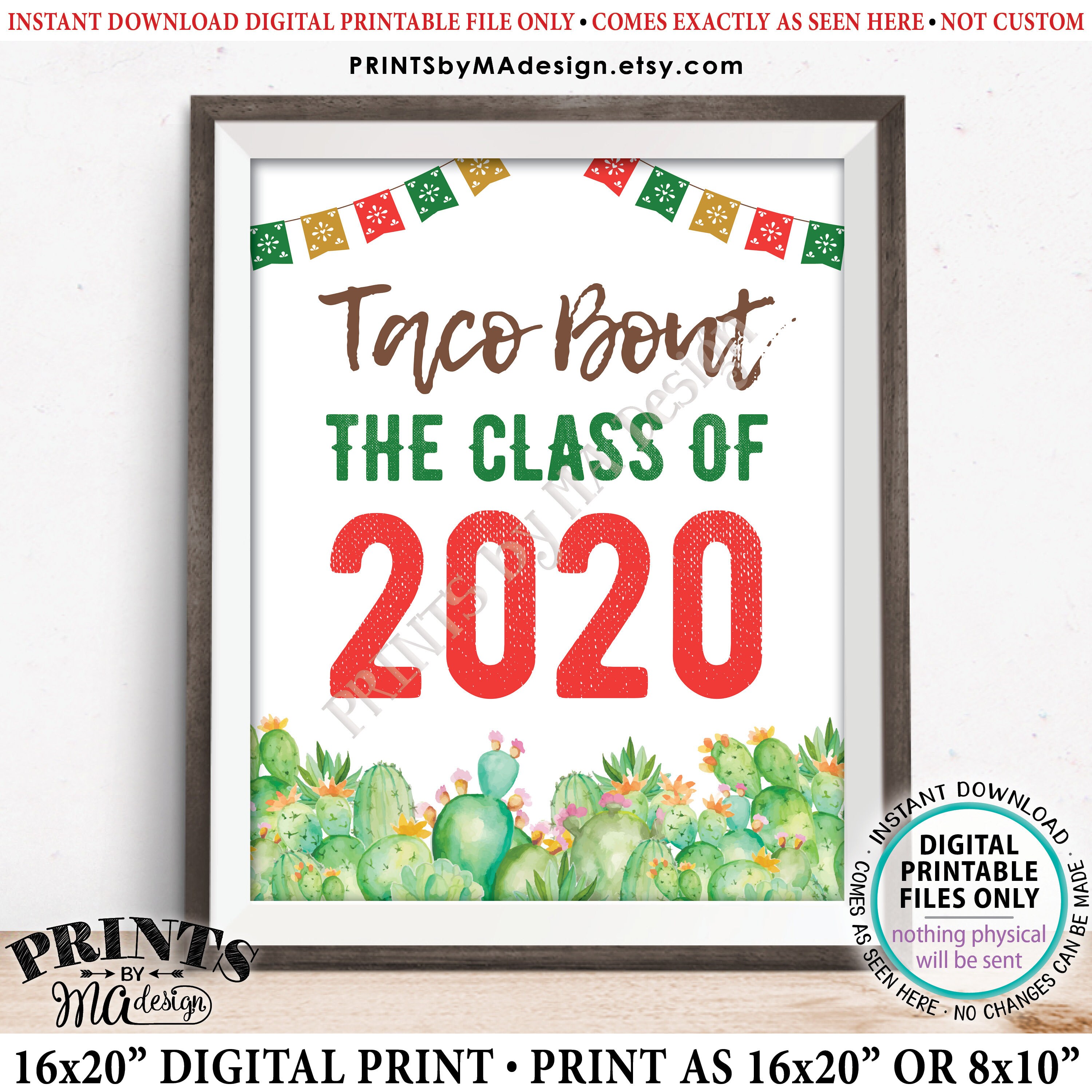 Taco Bout the Class of 2020 Graduation Party Sign, Cactus Themed ...