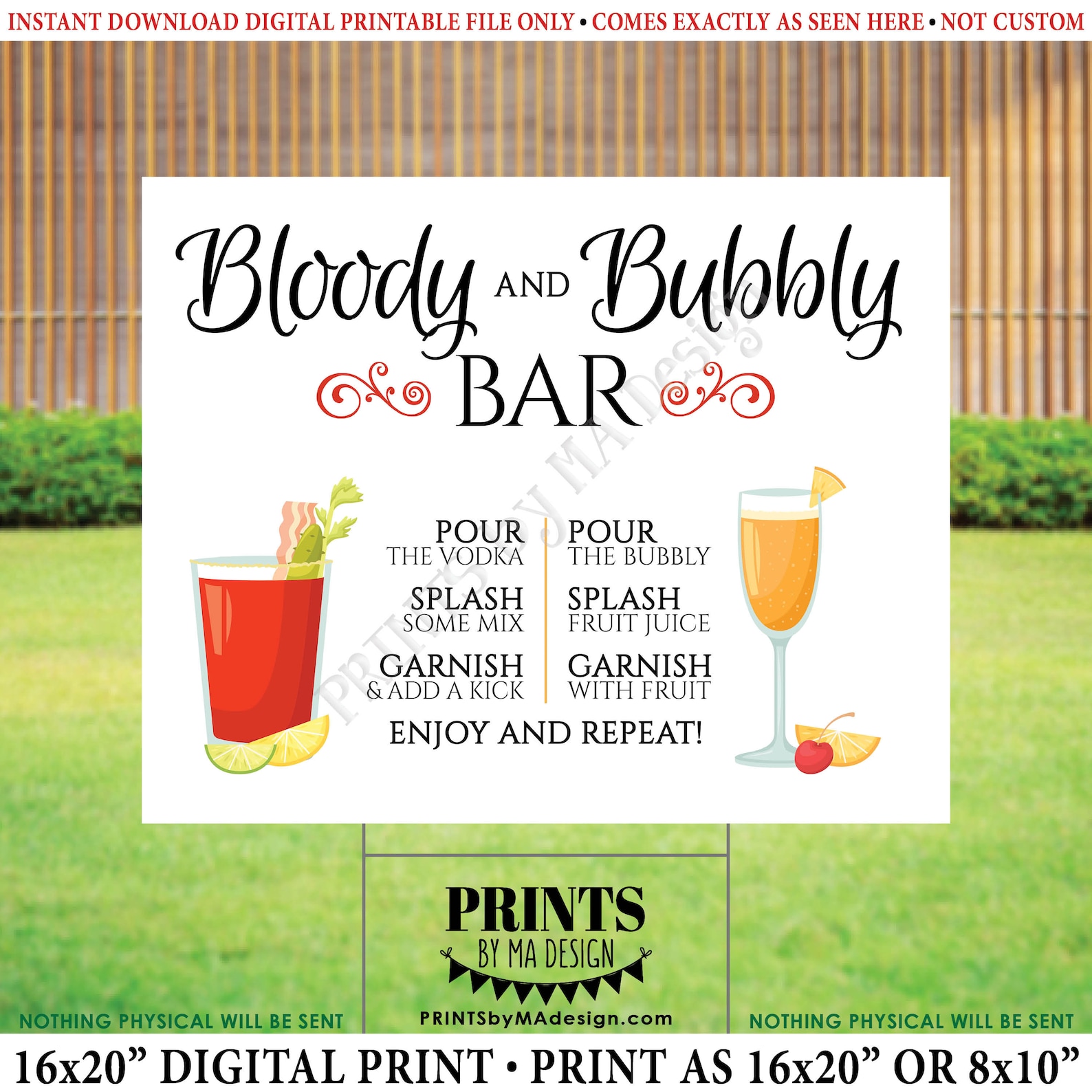 Bloody and Bubbly Bar Sign, Mimosas and Bloody Marys, Brunch Cocktails ...