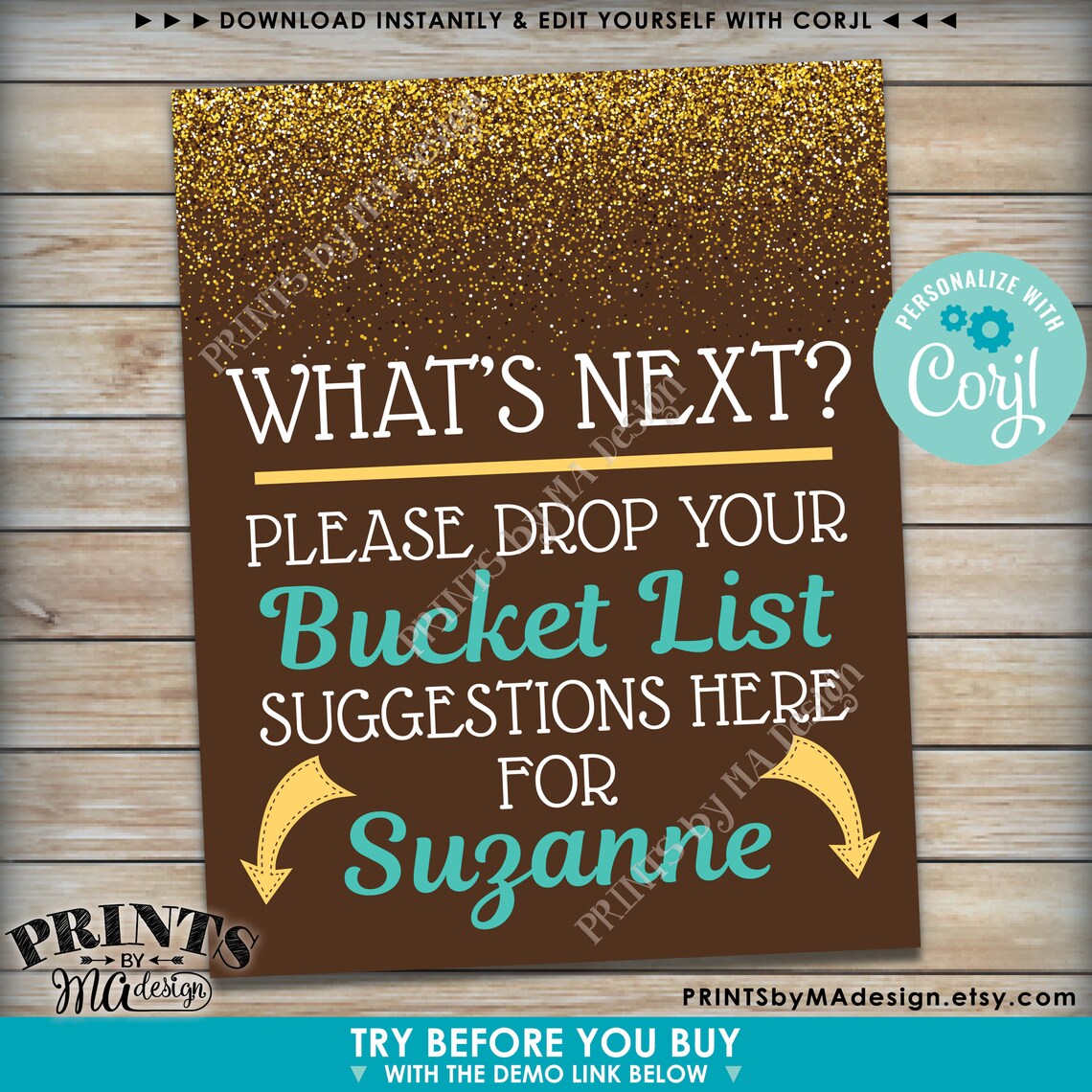 Editable Bucket List Sign Custom PRINTABLE 8x10/16x20 Bucket - Etsy