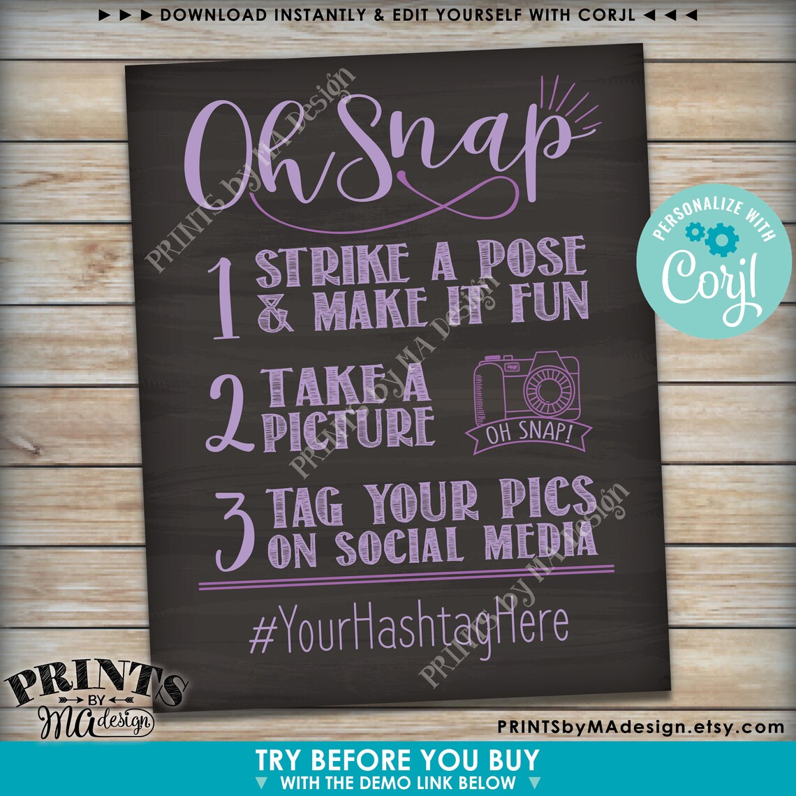 Oh Snap Hashtag Sign Share Photos on Social Media PRINTABLE - Etsy