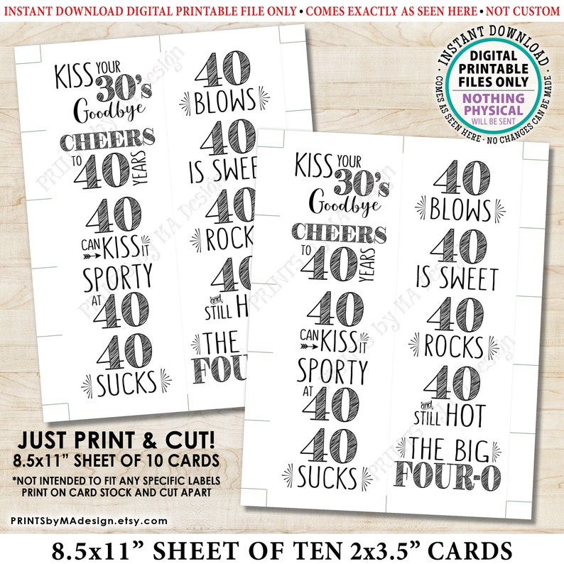 40th Birthday Party Candy Signs, Cheers to 40 Candy Bar, 40 Sucks Blows ...