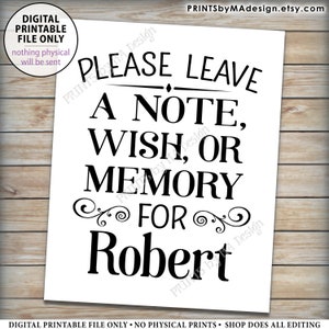 Please Leave a Note Wish or Memory Sign, Leave a Note or Message Sign ...