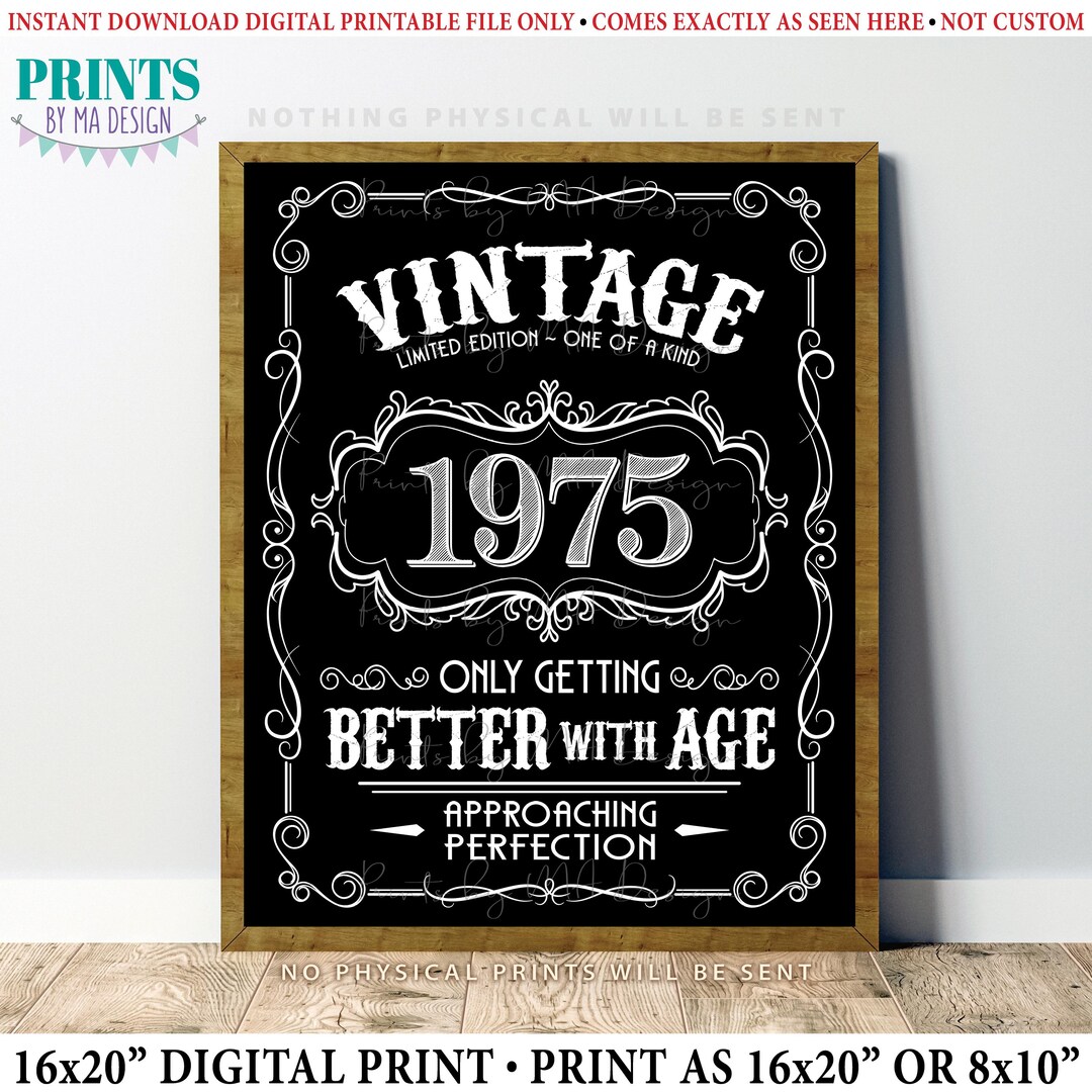 1975 Birthday Sign, Vintage Better With Age Poster, Whiskey Theme ...