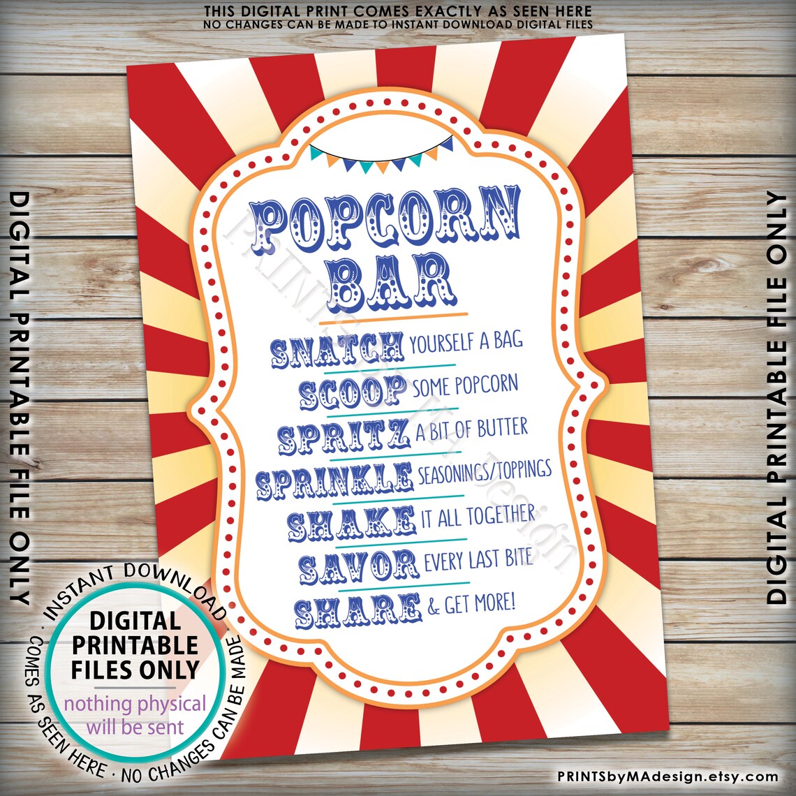 Popcorn Bar Sign Carnival Themed Popcorn Bar Directions - Etsy