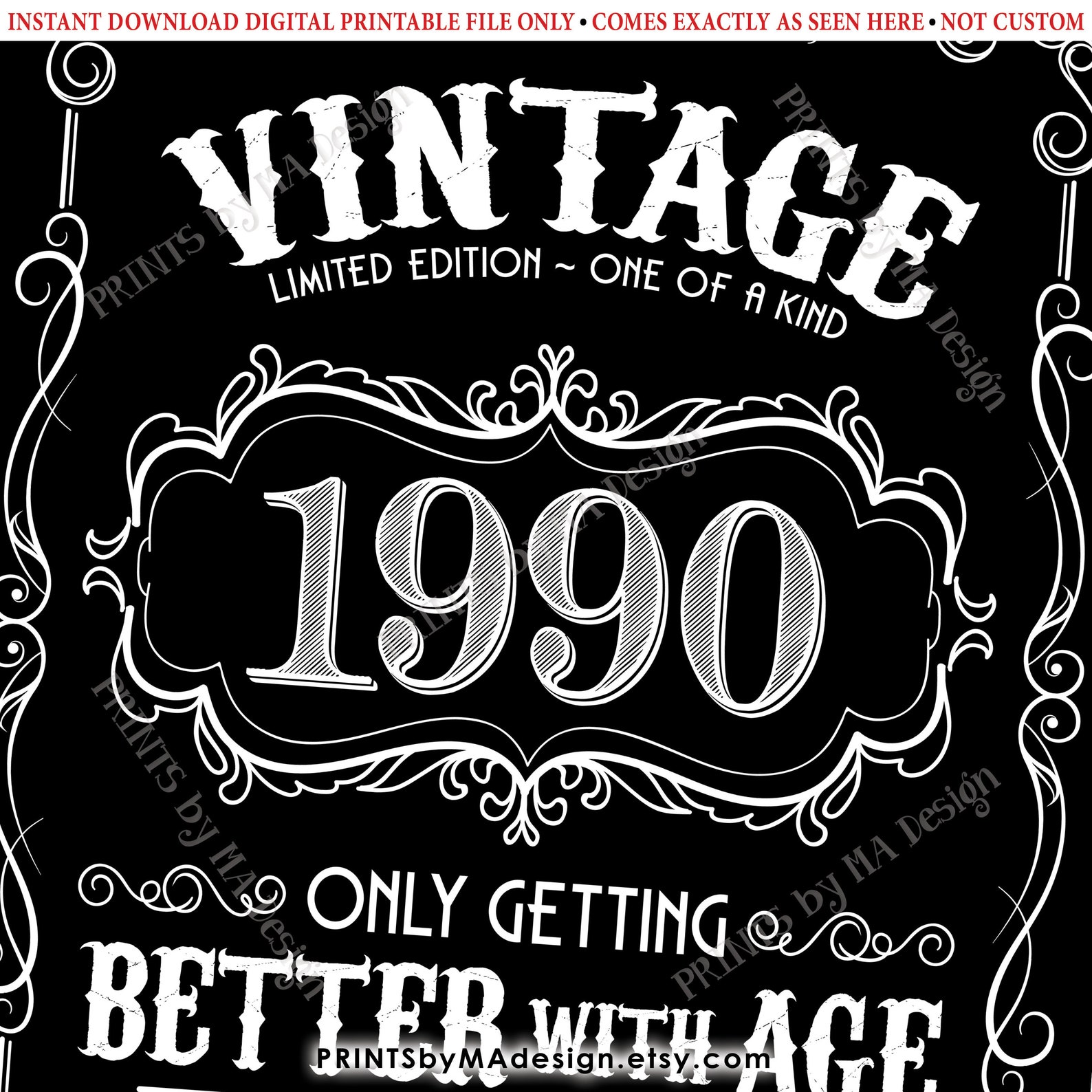 1990 Birthday Sign Better With Age Vintage Birthday Poster | Etsy