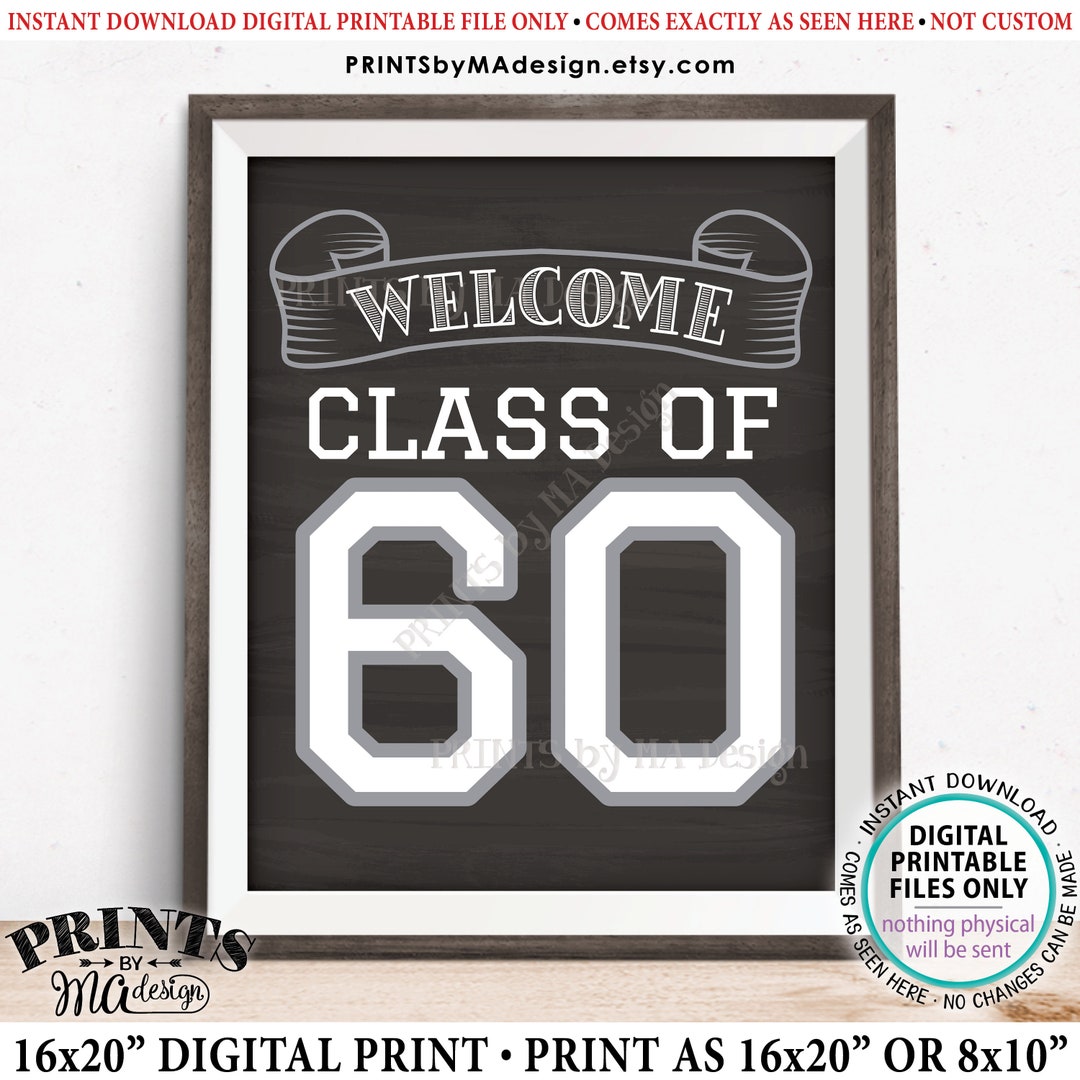 Class of 60 Sign, Welcome Class of 1960 Reunion Decoration, Chalkboard ...