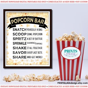 Popcorn Bar Sign, Make Your Own Popcorn Directions, Movie Theater ...