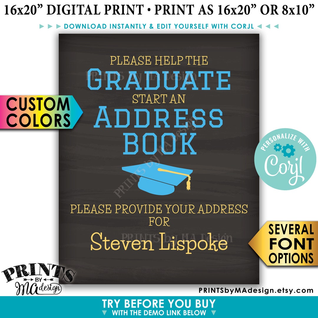 Graduation Address Book Sign, Graduation Party, PRINTABLE 8x10/16x20 ...