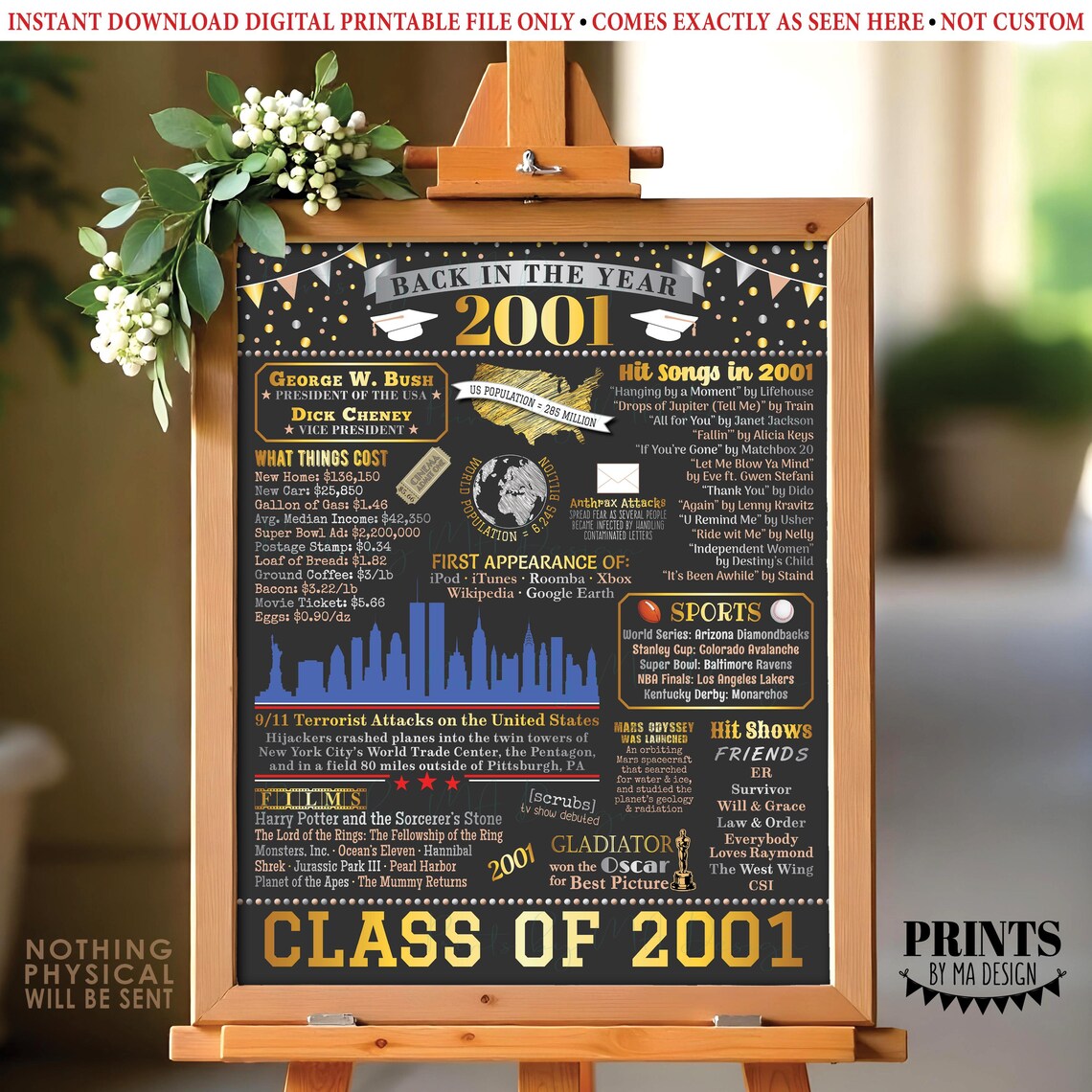 Class of 2001 Reunion Decoration, Back in the Year 2001 Poster Board ...