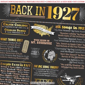 Back in 1927 Poster Board, Flashback to 1927, Remember the Year 1927 ...