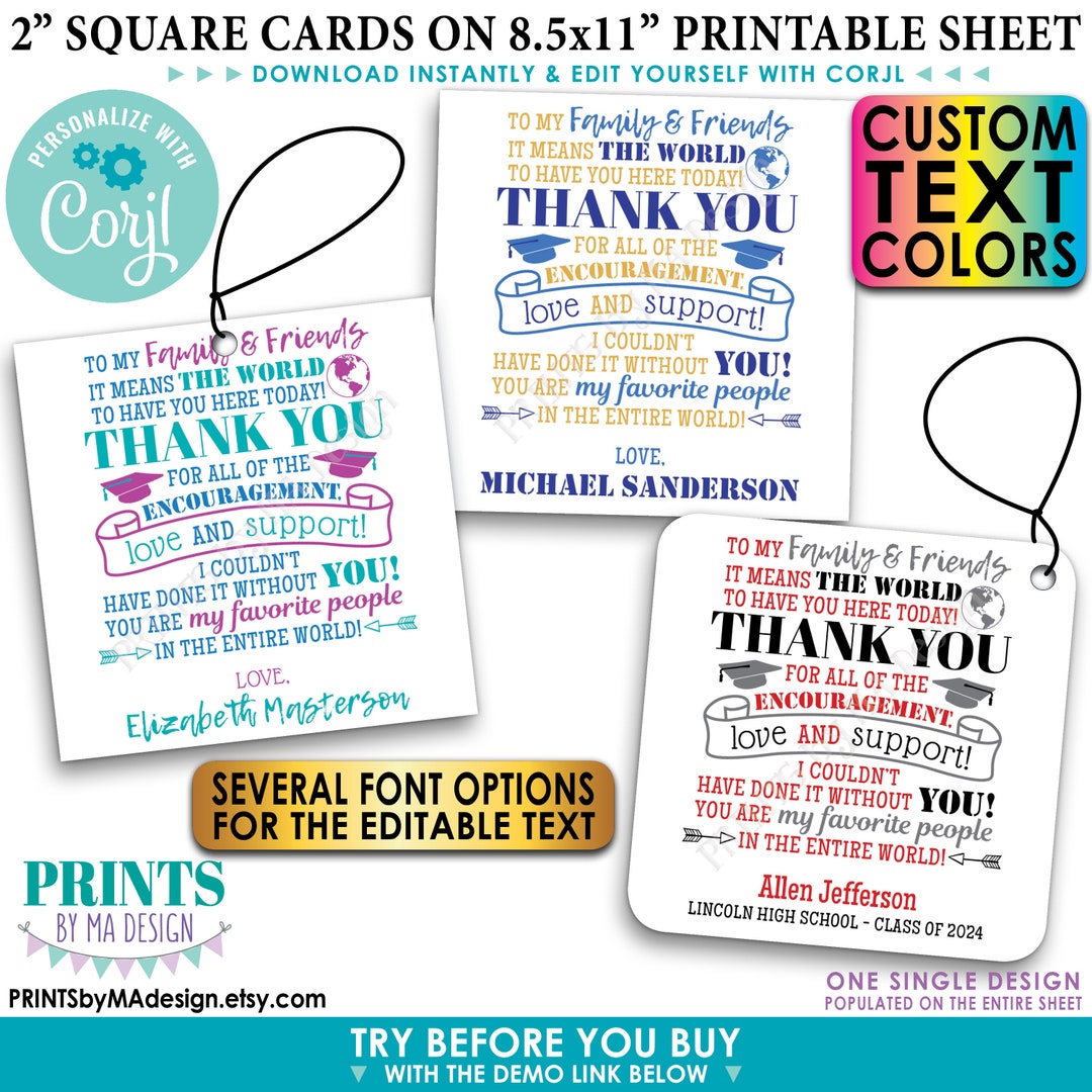 Editable Graduation Tags, Grad Party Favors, Thank You Goodie Bags ...