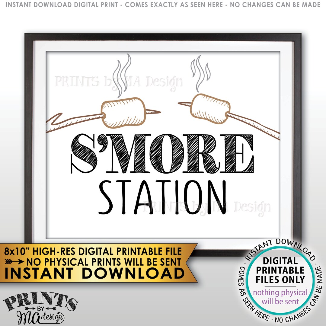 S'more Station Sign, Smore Station Sign, Roast Marshmallows S'more Bar ...