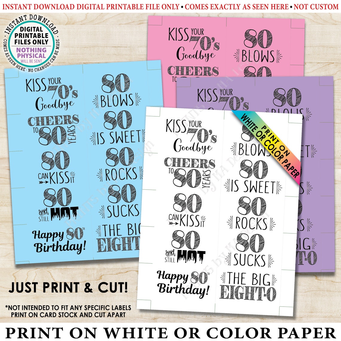 80th Birthday Party Candy Signs, Cheers to 80 Candy Bar, 80 Sucks Blows ...