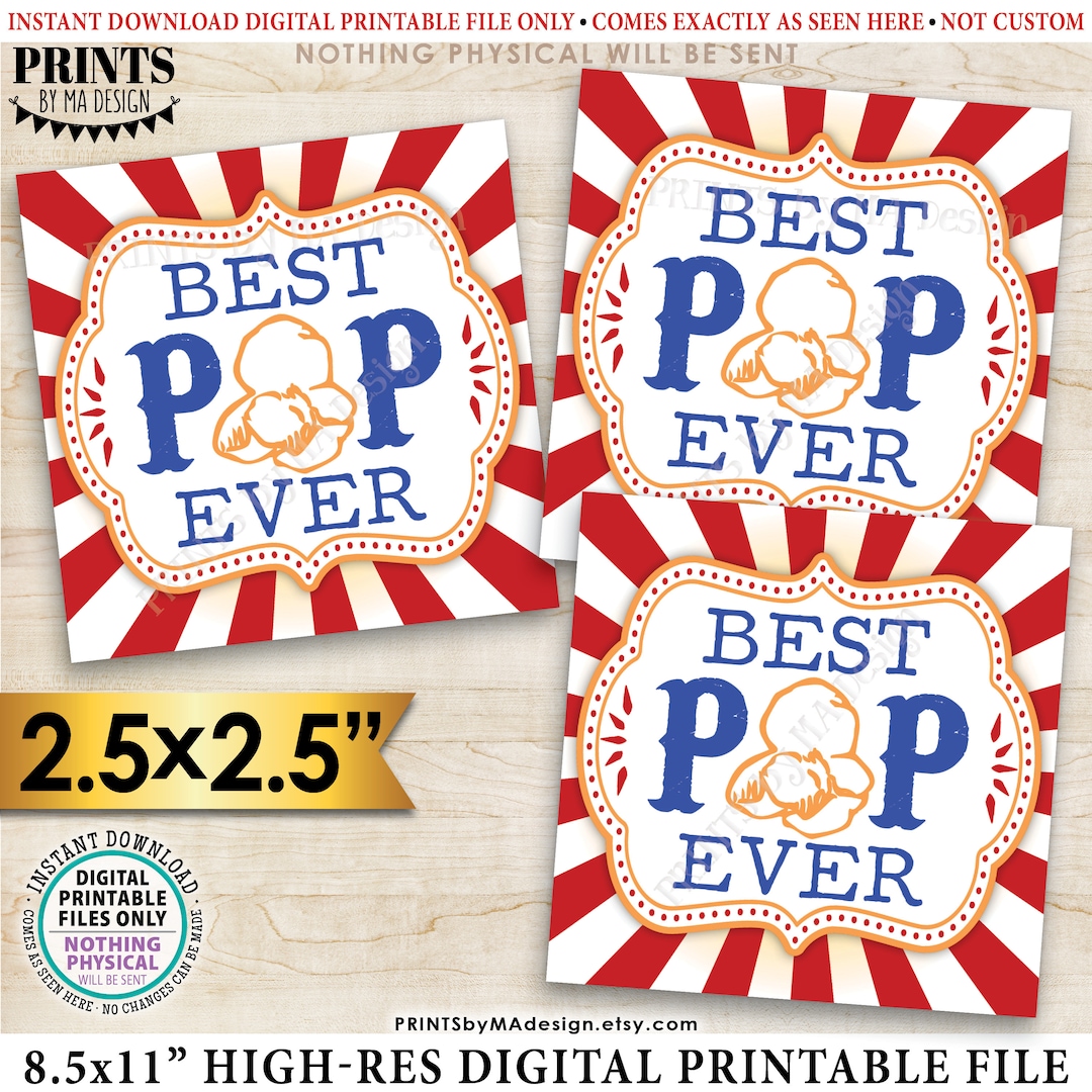 Best Pop Ever Popcorn Tags, Carnival Father's Day Gift Cards Popcorn ...