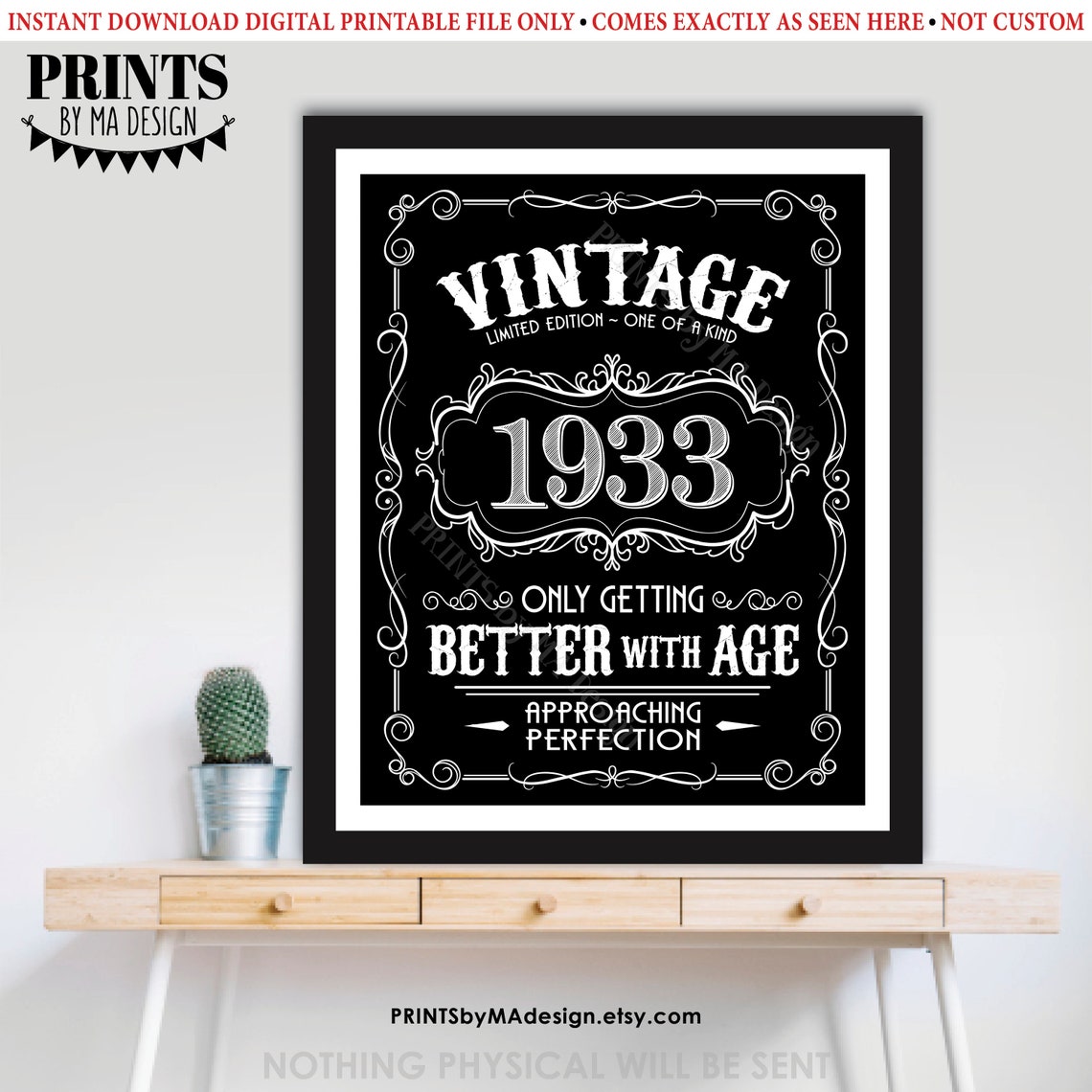1933 Birthday Sign Vintage Better With Age Poster Whiskey - Etsy