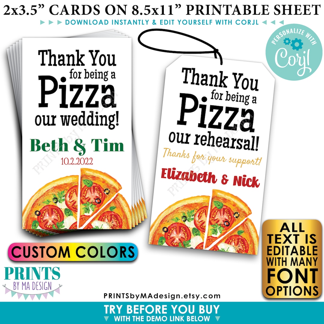 Edtaible Pizza Tags or Cards, Pizza Party Favor, Custom Text, PRINTABLE ...