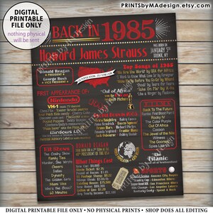 Back in 1985 Birthday Poster Board, Flashback to 1985 Birthday ...