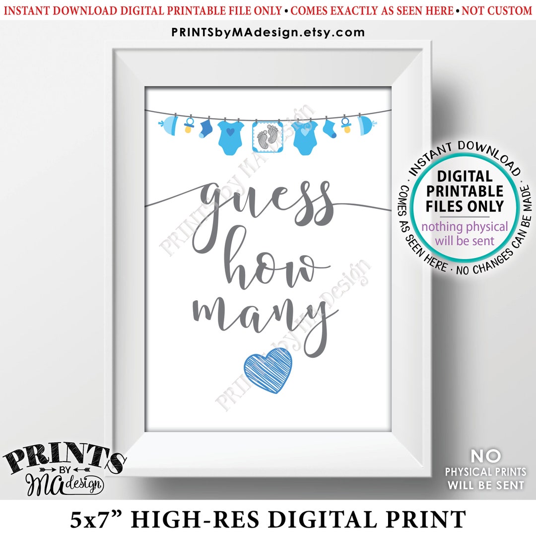 Guess How Many Sign, Baby Shower Game, Activity, Guess the Number, Blue ...