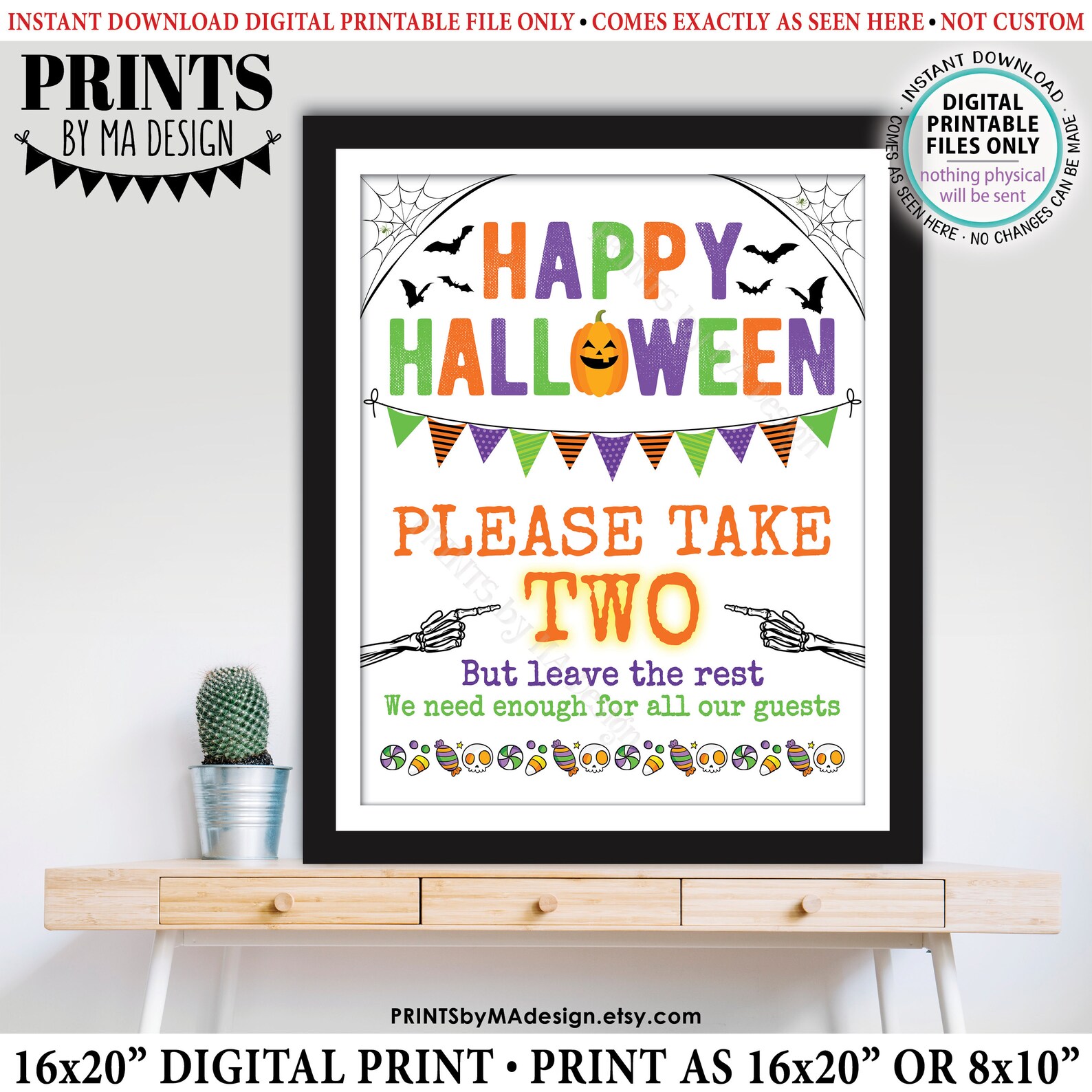 Please Take Two Treats Sign Happy Halloween Trick-or-treat | Etsy