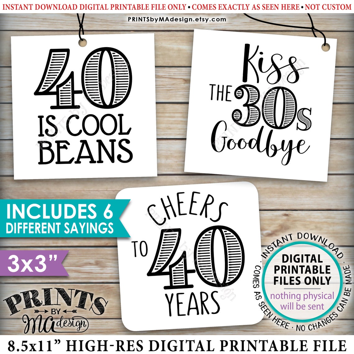 40th Birthday Party Candy Signs, Candy Bar, 40 is Cool Beans, Blows ...