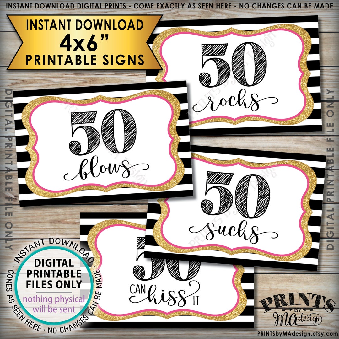 50th Birthday Candy Signs, 50 Sucks 50 Rocks 50 Blows 50 Can Kiss It ...