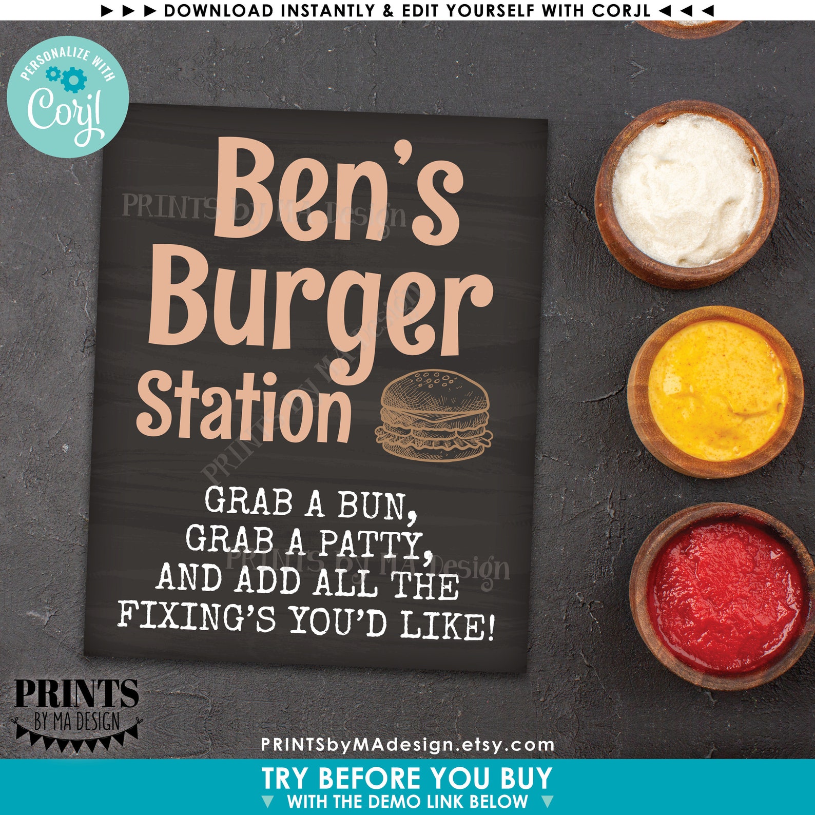 Editable Burger Sign, Custom Burger Bar Menu, Build Yourself a Burger ...