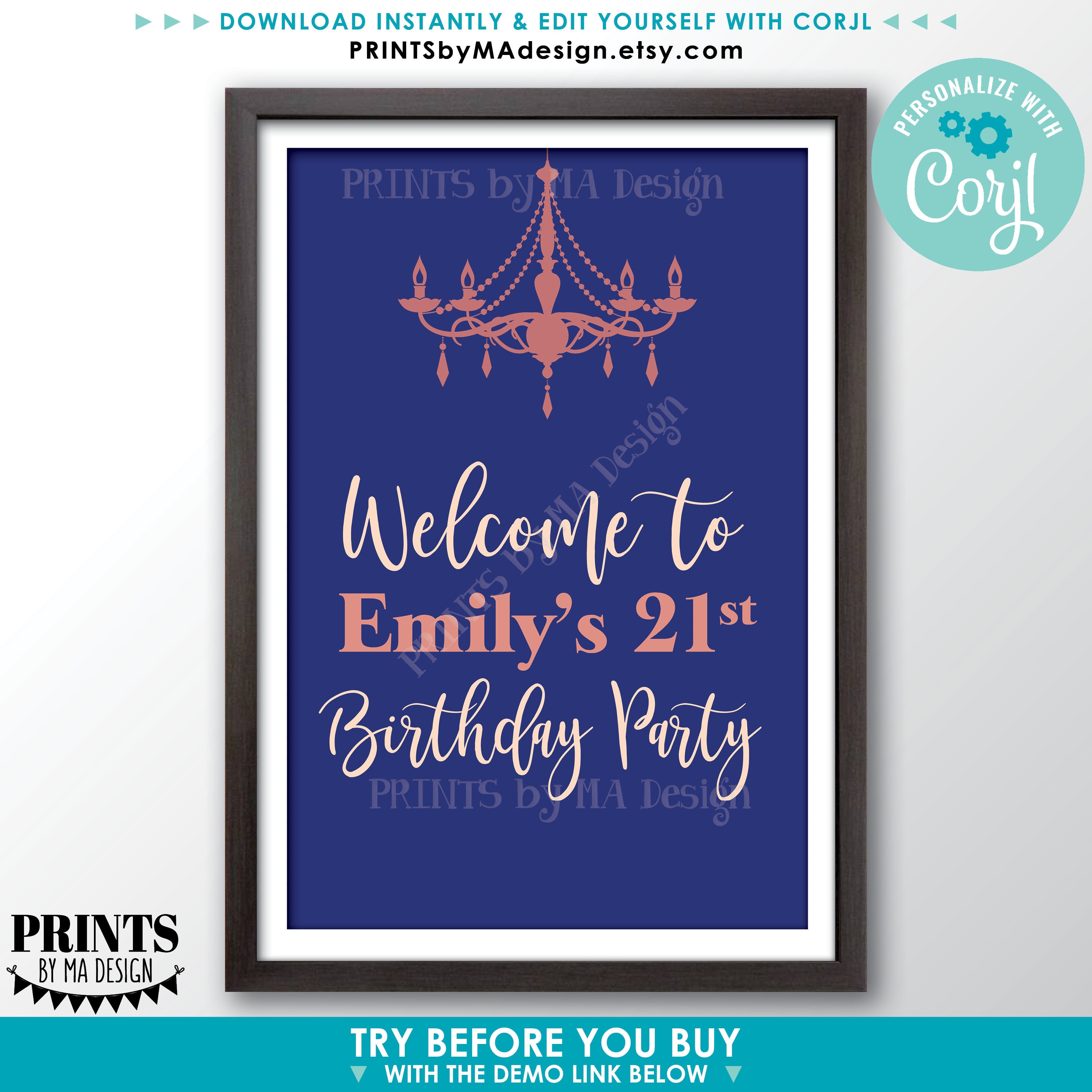 Editable Chandelier Sign, Birthday, Wedding, One Custom PRINTABLE 24x36 ...
