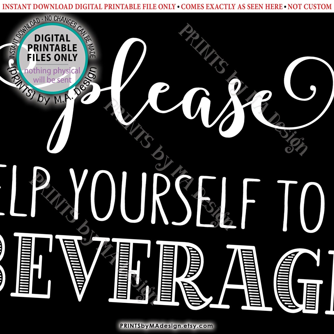 Beverage Station Sign, Please Help Yourself to a Beverage, Black ...
