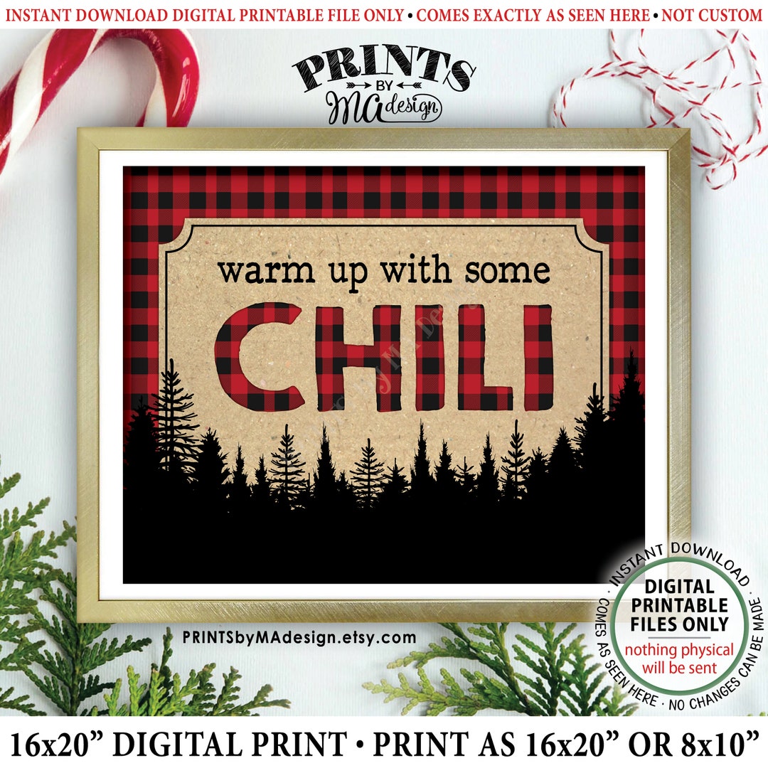 Warm up With Some Chili Sign, Lumberjack Chili Bar Sign, Red Checker ...