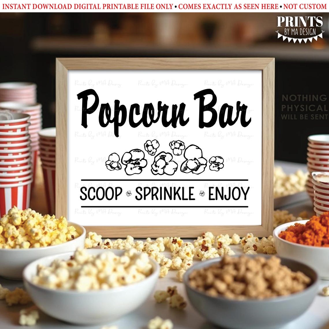 Popcorn Bar Sign, Scoop Sprinkle Enjoy, Popcorn Bar Directions, Make ...