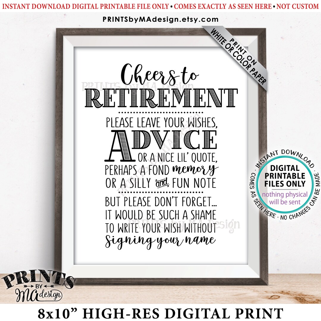 Cheers to Retirement Party Sign, Leave Your Wishes, Advice, Memory, Etc ...