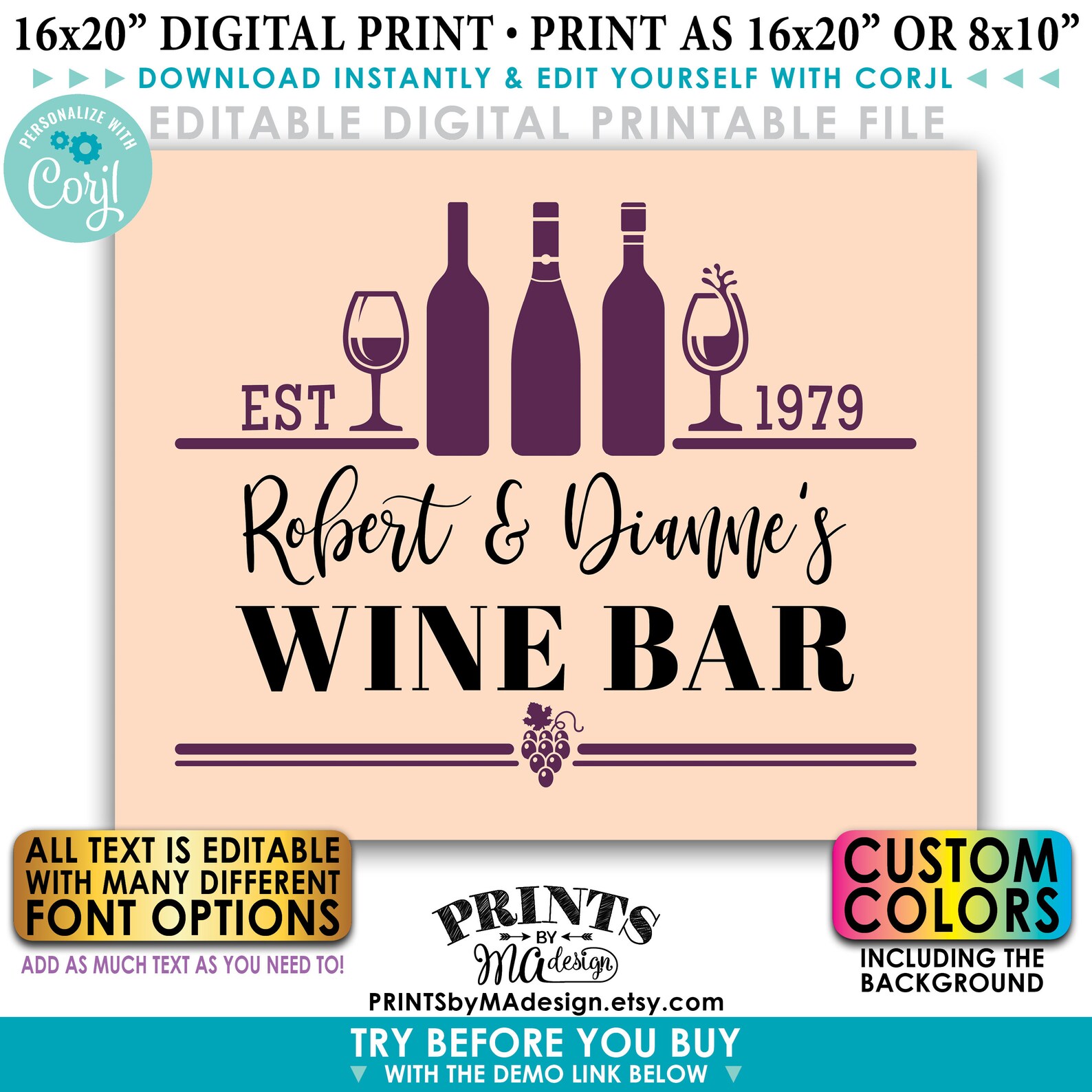 Editable Wine Bar Sign Wine Collection Wino Housewarming | Etsy